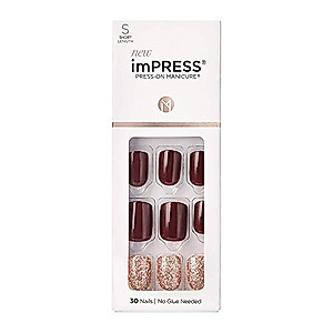KISS imPRESS No Glue Mani Press On Nails, Design, 'No Other', Red, Short Size, Squoval Shape, Includes 30 Nails, Prep Pad, Instructions Sheet, 1 Manicure Stick, 1 Mini File