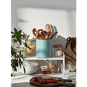 DOWAN Kitchen Utensil Holder, 7.2″ Extra Large Stable Utensil Crock, Thicken Recycled Cork Mat, Simple Design Utensil Holder, Kitchen Decor, White Utensil Holder for Christmas Decor