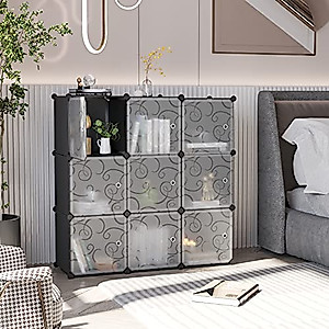 C&AHOME Cube Storage Organizer with Doors, 9-Cube Shelves, Closet Cabinet, DIY Plastic Modular Bookshelf, Storage Shelving Ideal for Bedroom, Living Room, 36.6”L x 12.4”W x 36.6”H Black USHS3009B-DOOR