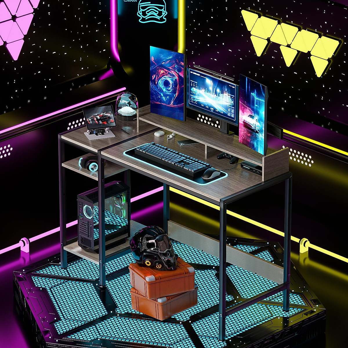 Computer Desk - 47” Gaming Desk, Home Office Desk with Storage, Small Table with Monitor Stand, Adjustable Storage Space, Modern Design Corner Table
