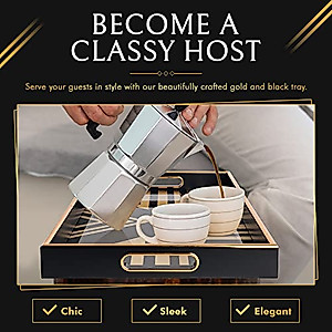 DIVERSITY TRADE Gold & Black Serving Tray w/ Handles – 17'' x 12'' Black Decorative Tray Large Ottoman TrayLiving Room Leak Proof Coffee Table Tray Glass Serving TrayOttoman Coffee Table (CX80225)