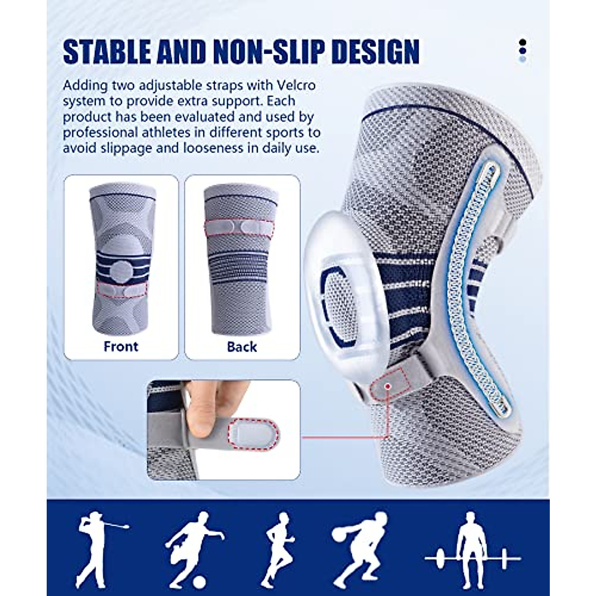 ZEAMO Knee Compression Sleeve with Gel Pad & Side Stabilizers (Medium)