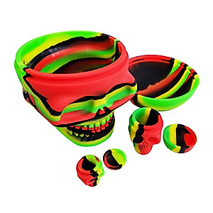 HerbHuggers Silicone Skull Containers 3-Piece Set Black Rasta