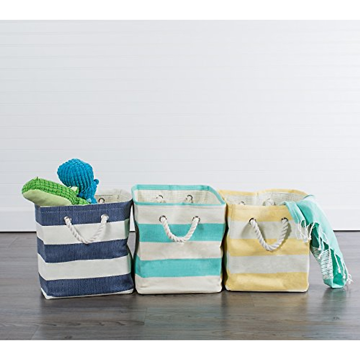 DII Durable Woven Striped Storage Bin Collapsible with Soft Rope Handles Reinforced with Metal Grommets, Small, 11x10x9, Tango Red