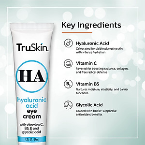 TruSkin Eye Cream for Dark Circles and Puffiness - With Hyaluronic Acid, Glycolic Acid, Vitamins C, B5 & E to Hydrate Delicate Under Eye Skin - Dark Circles Under Eye Cream for Women, 0.5 fl oz