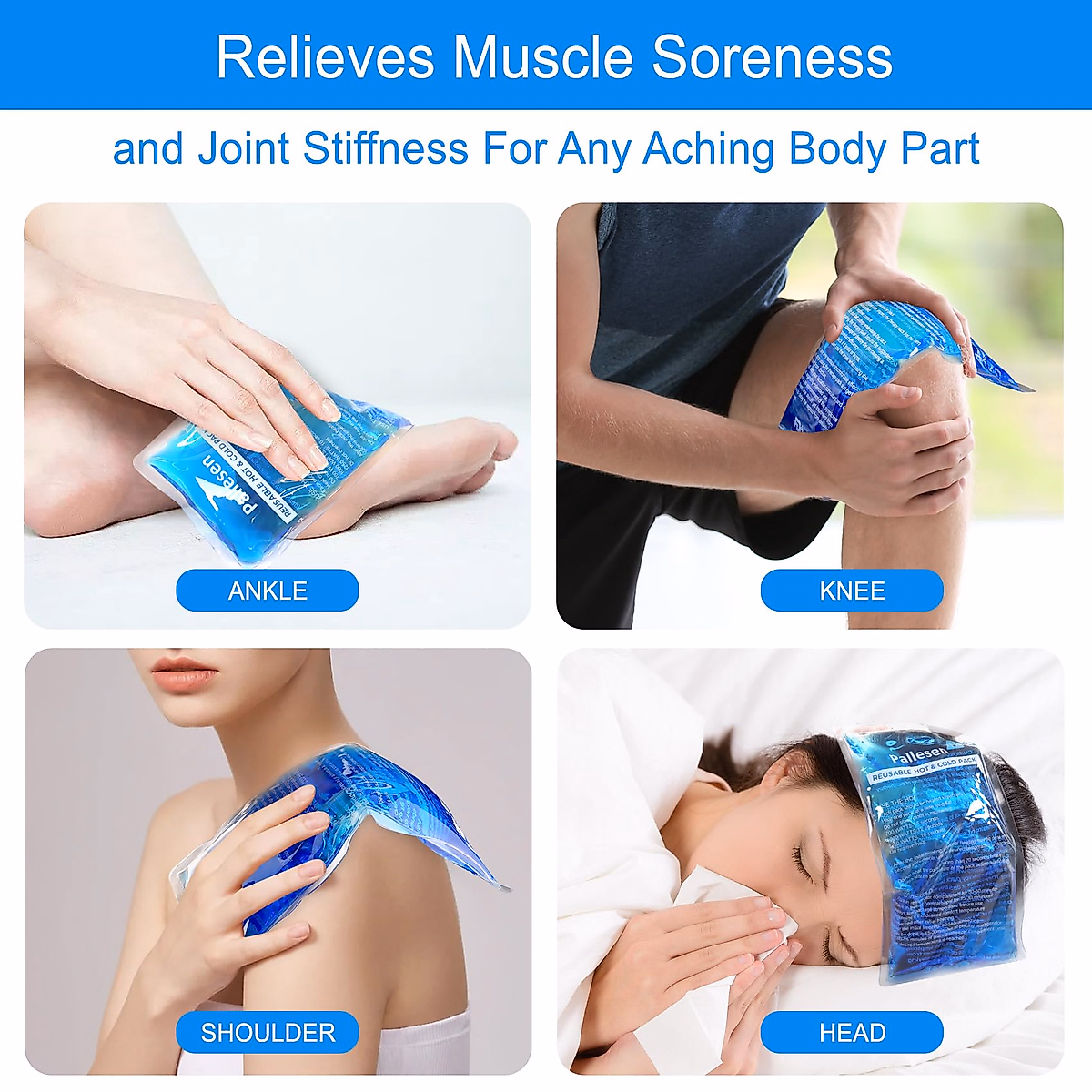 Pallesen Gel Ice Packs for Injuries Reusable Gel Reusable Hot Pack & Cold Pack Compress for Injury, Pain Relief, Rehabilitation, Flexible Therapy, for Knee, Back, Neck, Wrist, Ankle (5 Pack - Blue)