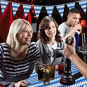 Oktoberfest Table Cloth Pennant Decorations, Plastic Blue White Diamond Table Cover Banners For Oktoberfest Bavarian Beer Festival Indoor Outdoor Party Decorations