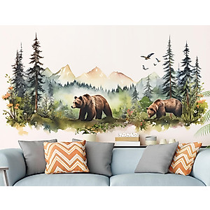 RAINBOW WSK Large Jungle Animals Wall Decals Forest Tree Wall Decal Peel and Stick Woodland Bear Fox Deer Wall Stickers Giant Mountain Wall Art for Bedroom Nursery Room FX-C432