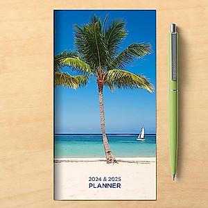 TF PUBLISHING 2024-2025 Tropical Beaches 2-Year Small Monthly Pocket Planner | 2-Page Large Calendar Grid and Lined Notes Section in Back | Monthly Day Planner for Purse | 3.5" x 6.5"