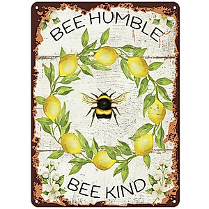 WZVZGZ Wall Hanging Plaque Metal Tin,Bee Humble Bee Kind,Farmhouse Sign Country Farm Kitchen Wall Home Garden Decor Art Signs Garage Decoration 8X12Inch,BarTavernPubClub Man Cave Wall Decor