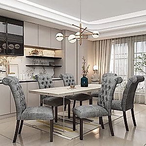 GNIXUU Set of 2 Upholstered Dining Chairs Soft Padded Button Tufted High Back Chairs with Wooden Legs,Easy Assembly. (Grey)