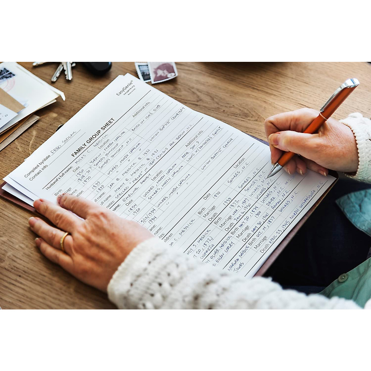 LARGE PRINT Two-Sided Family Group Sheets for Ancestry (30 Sheets) by EasyGenie | Archival-Quality Genealogy Forms