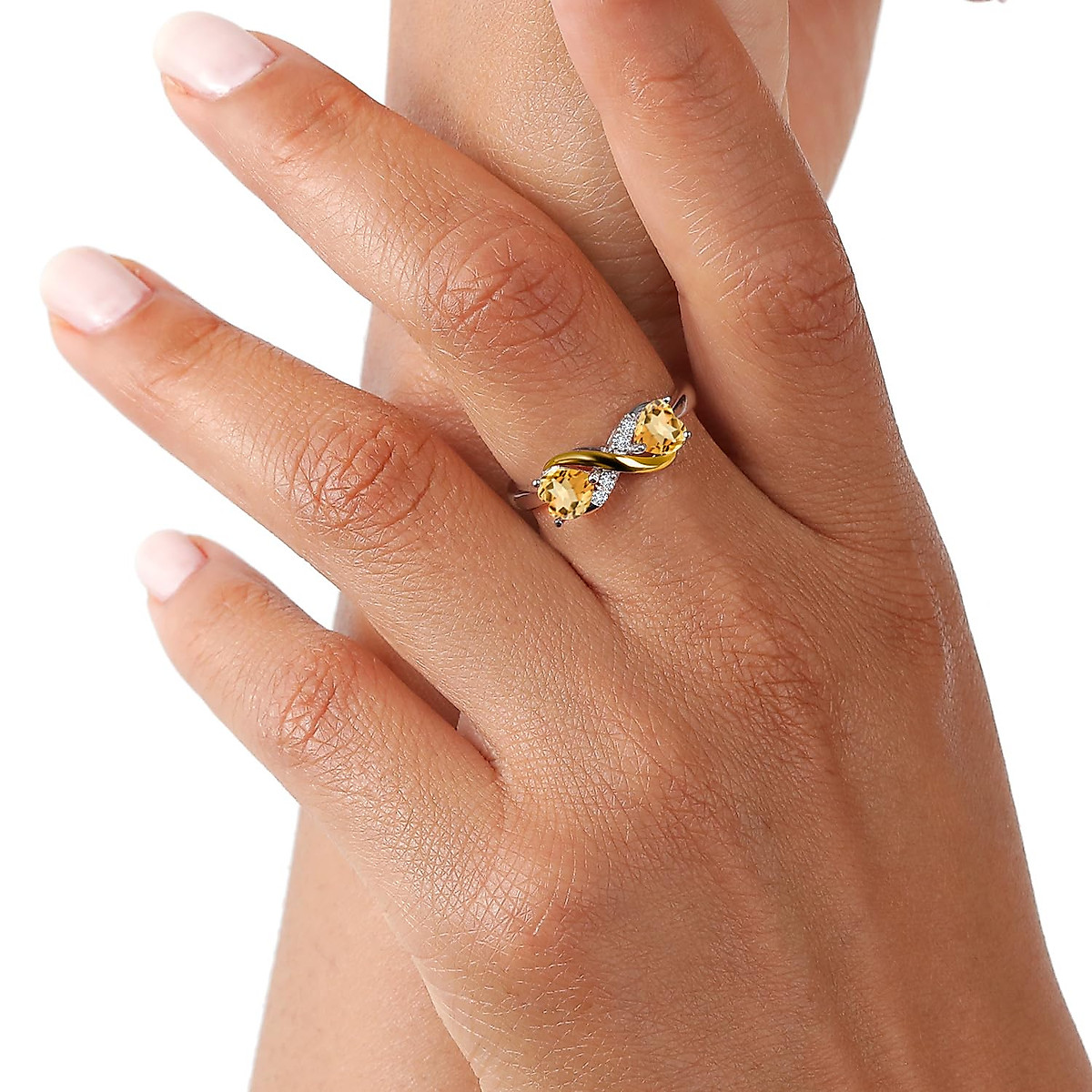 Gem Stone King 925 Sterling Silver and 10K Yellow Gold Yellow Citrine and White Lab Grown Diamond Ring For Women (0.96 Cttw, Heart Shape 5MM, Gemstone Birthstone, Available in size 5, 6, 7, 8, 9)