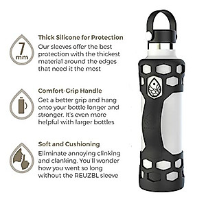 REUZBL Bottle Bumper Silicone Boot Sleeve Protector with Handle Compatible with 40oz Double-Wall Vacuum Insulated Stainless Steel Water Bottles, Black