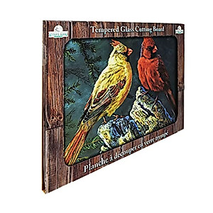 Rivers Edge Products Large 12in x 16in Decorative Tempered Glass Cutting Board, Hypoallergenic, Non Slip, Textured Surface Chopping Board for Kitchen, Cute Birds for Bird Watcher, Cardinal