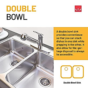 KINDRED CDLA3322-7-1N Creemore 33-in LR x 22-in FB x 7-in DP Drop In Double Bowl 1-Hole Stainless Steel Kitchen Sink, 33" x 22"