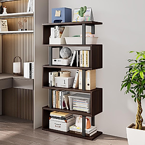 SORCEDAS Bookshelf Geometric Bookcase S Shaped Industrial Bookshelf Storage Display Stand Shelf for Living Room Bedroom and Office Room (Black, 5 Tier)