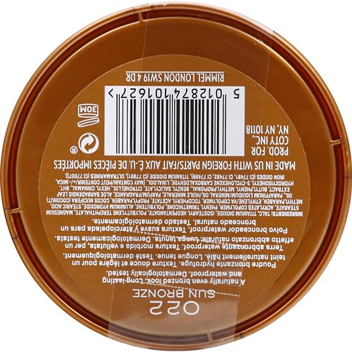 Rimmel London Natural - 022 Sun Bronze - Bronzer, Matte Finish, 0.49oz