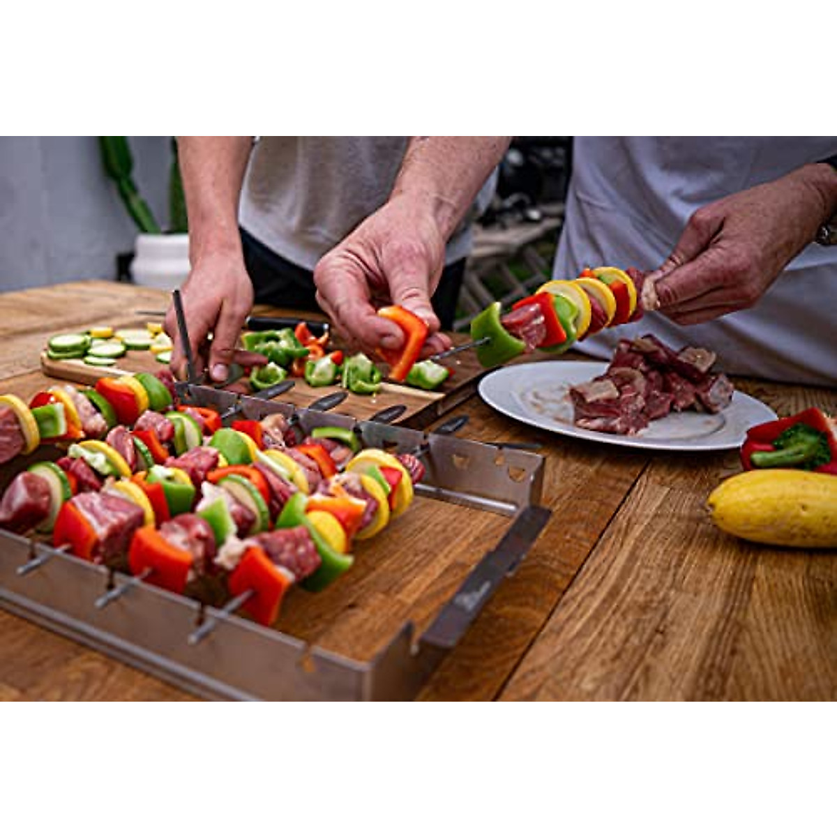 BBQ Dragon Domino Style Shish Kabob Skewers & Rack Set - Stainless Steel BBQ Skewers - Foldable Grill Rack with 6x14” Metal Skewers for Grilling -Flat Kabobs Skewers for Meat, Shrimp, Chicken, Veggie