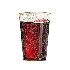 Munfix 100 Glitter 12 Oz Clear Plastic Cups Tumblers Gold Glitter Disposable Wedding Elegant Party Cups Recyclable and BPA-Free