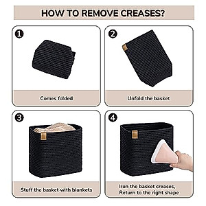 Goodpick Magazine File Holder Small Storage Baskets for Organizing Woven Rope Basket for Newspaper, Books, Towels, Desk Closet Organizer and Storage Bin for Office Decorative Black Basket for Shelves