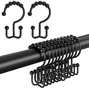 Shower Curtain Hooks, Double Glide Shower Hooks Rings for Bathroom Shower Rods Curtain, RustProof Metal Curtain Rod Hangers - Set of 12, Matte Black
