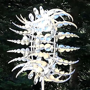 Magical Metal Windmill, 3D Wind Spinners, Windmills Wind Spinner for Yard and Garden, Wind Catchers Metal Outdoor Patio Decoration (Round-Sliver)
