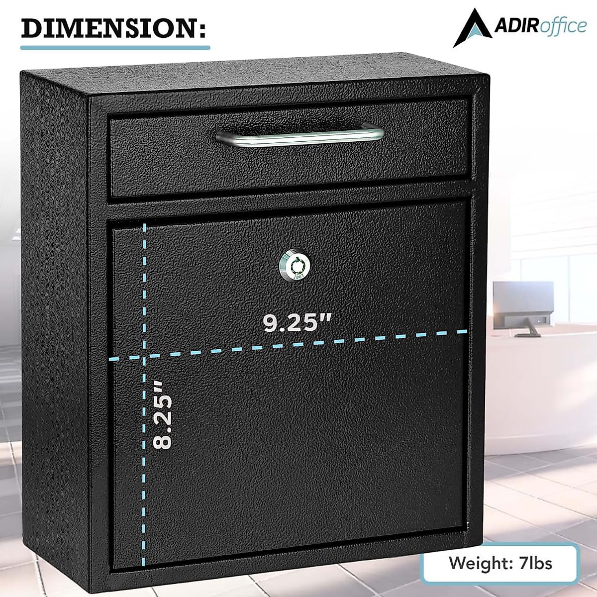 AdirOffice Wall Mount Mailbox - Mailbox with Lock and Keys- Durable Wall Mounted Locking Mailbox and Cash Drop Box for House, Apartments and Bussiness After Hours Deposits