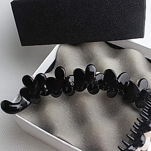 Banana Clip Flower Banana Hair Clips Acrylic Toothed Ponytail Holder Strong Tension Hair Claw Flower Barrette for Women Girls, Black