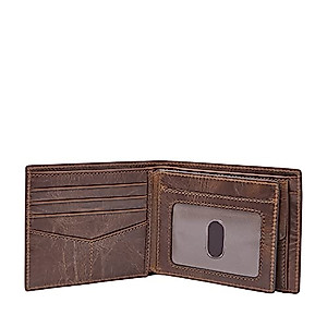 Fossil Men's Derrick Leather RFID-Blocking Bifold with Coin Pocket Wallet, Dark Brown, (Model: ML3687201)