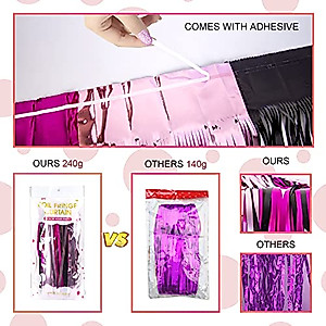 LOLStar 3 Pack Minnie Birthday Party Supplies,3.3x6.6 ft Black Pink Fuchsia Tinsel Foil Fringe Curtains,Cartoon Mouse Photo Booth Prop Streamer Backdrop,Minnie Themed Party Decoration for Girls Babies