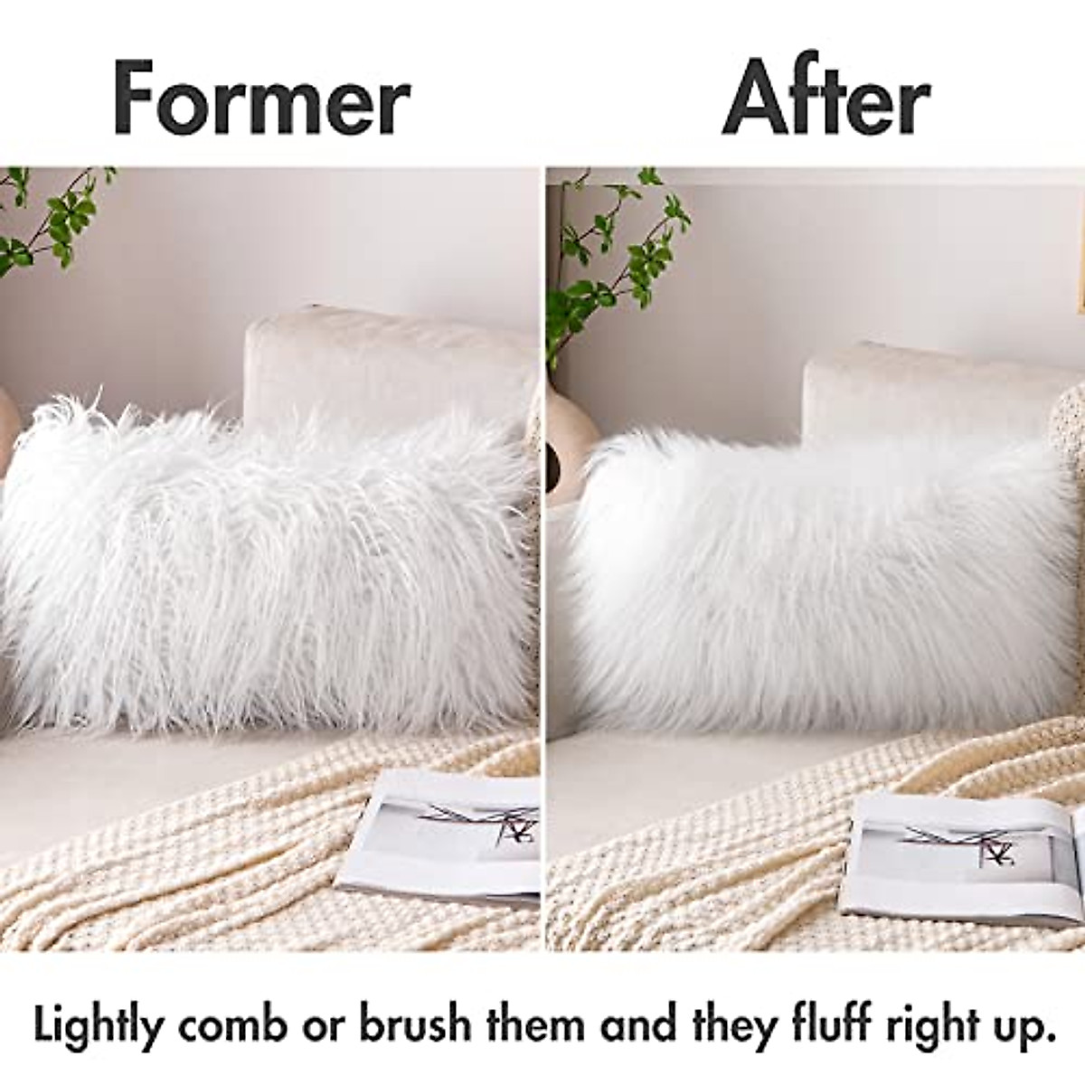 MIULEE Decorative New Luxury Series Style White Faux Fur Throw Pillow Case Cushion Cover for Sofa Bedroom Car 12 x 20 Inch 30 x 50 Cm