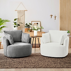 Chorlenimi Swivel Accent Chair,Corduroy Accent Chairs for Living Room,Comfy Living Room Chairs,Oversized Swivel Chair for Bedroom,360° Barrels Chairs,No Assembly Required