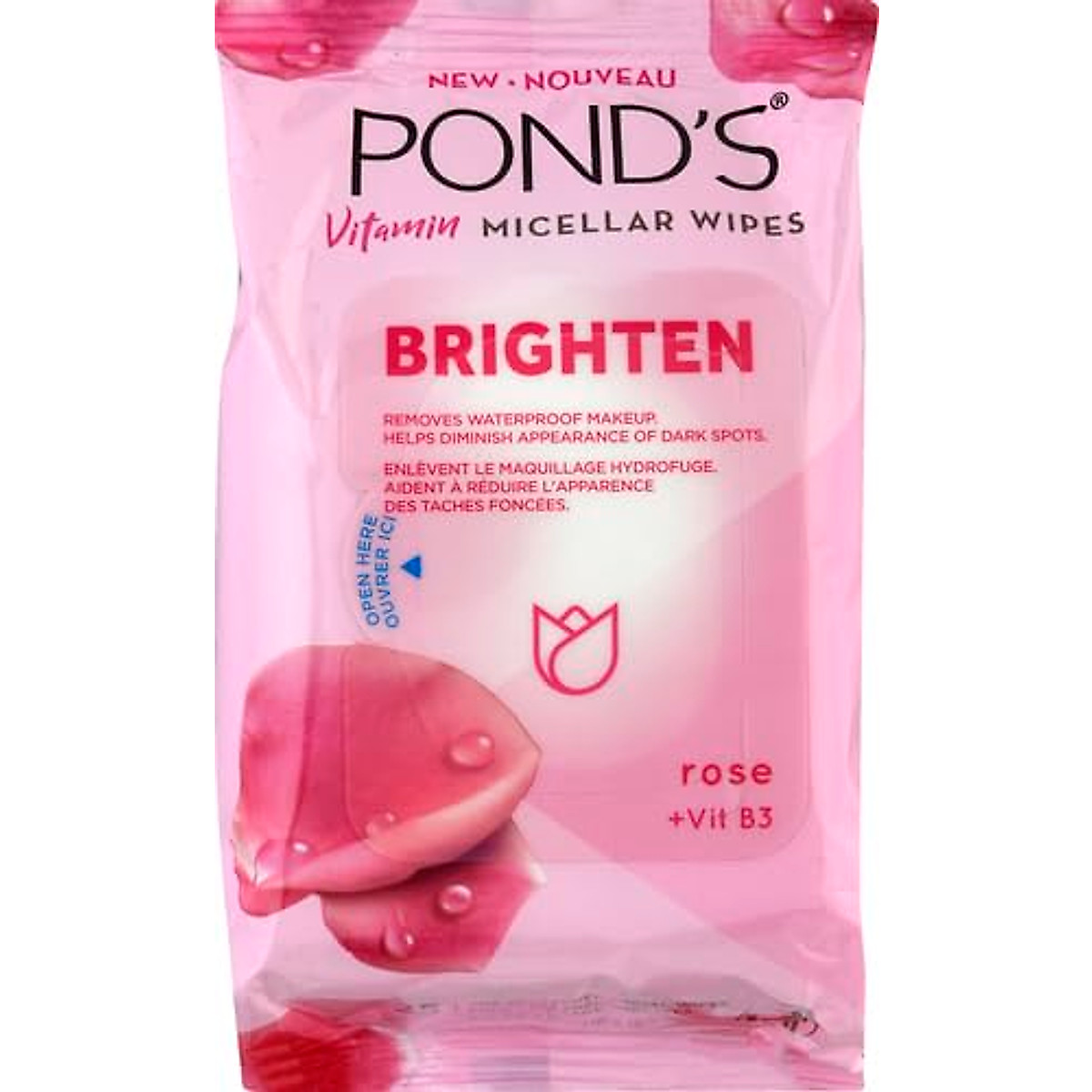 Pond's Vitamin Micellar Wipes For Dark Spots Brighten Rose Removes Waterproof Makeup 25 Wipes