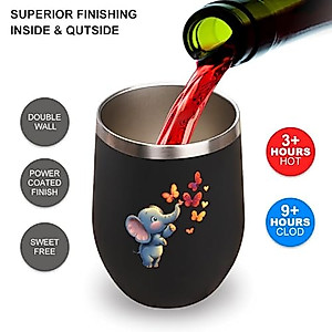 Butterfly Elephant Insulated Tumbler with Lid Stainless Steel Coffee Mug Cute Wine Tea Water Cup Black-style