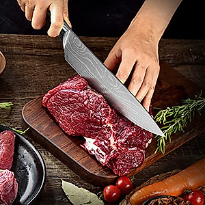 XYJ Set of Knives 8-pieces Stainless Steel Kitchen Knife Vegetable Nakiri Knife Meat Ham Steak Bread Slice Knives With Carry Roll Bag Chef Tools Set (Coffee)