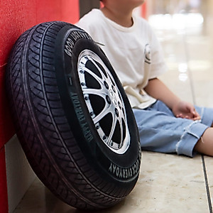 15.7 Inch Big Creative 3D Simulation Wheel Plush Pillow,Soft Car Tire Pillow Wheel Toy Outdoor Cushions for Car Owners,Clever Boy's and Girl's Room Decor,Perfect Race Car Bedroom Decor for Boys