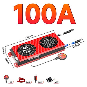 DALY Smart BMS 4S 12V 100A LiFePO4 PCB Protection Board with Balance Leads, Wires 3.2V Battery Protection Module BMS for 18650 Battery Pack 12V with UART(Smart BMS,100A)