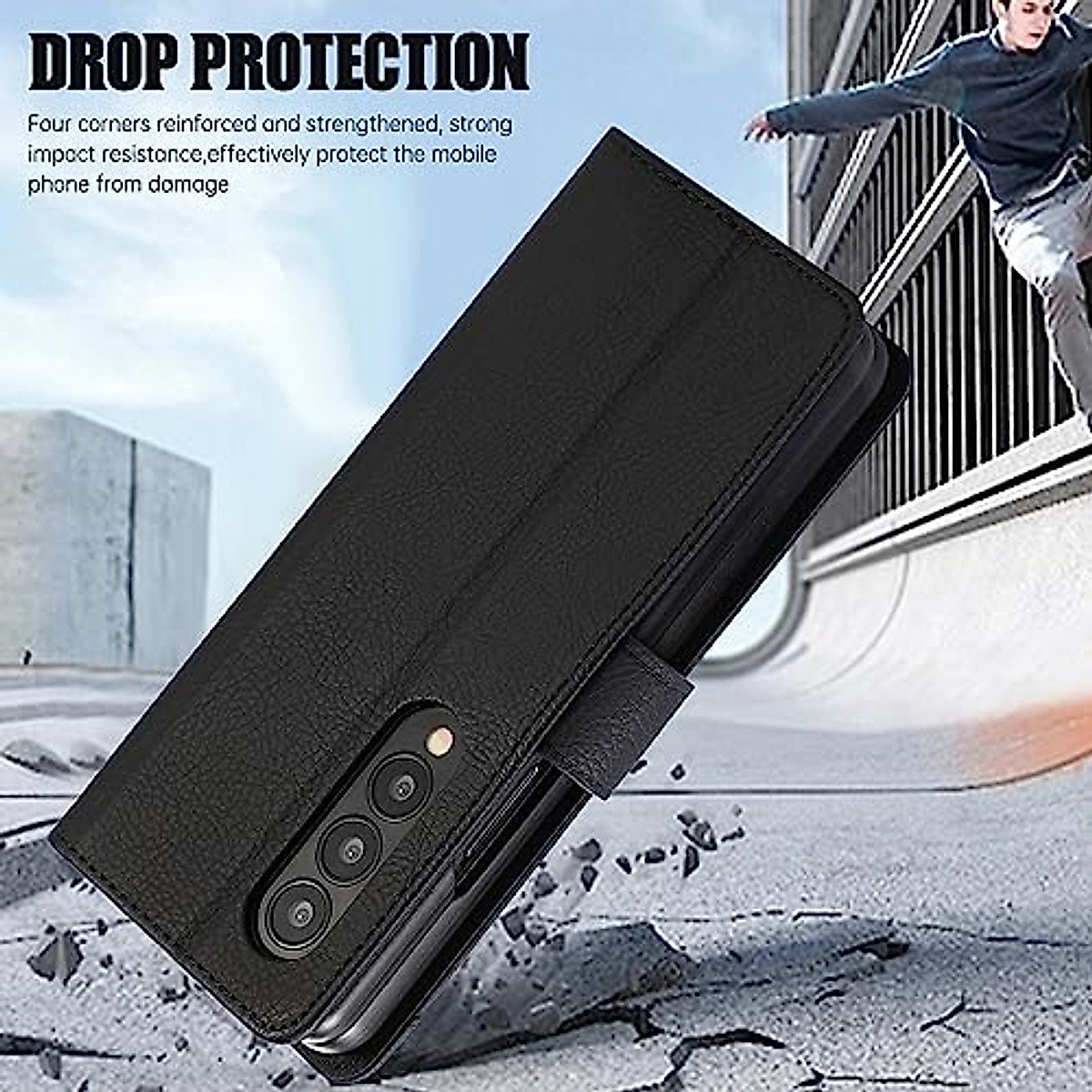 Smartphone Flip Cases Kickstand Case for Samsung Galaxy Z Fold 4 5G Case,Premium PU Leather Wallet Case with Card Holder,Magnetic Closure Shockproof Case Full Body Protection Phone Cover Case Flip Cas