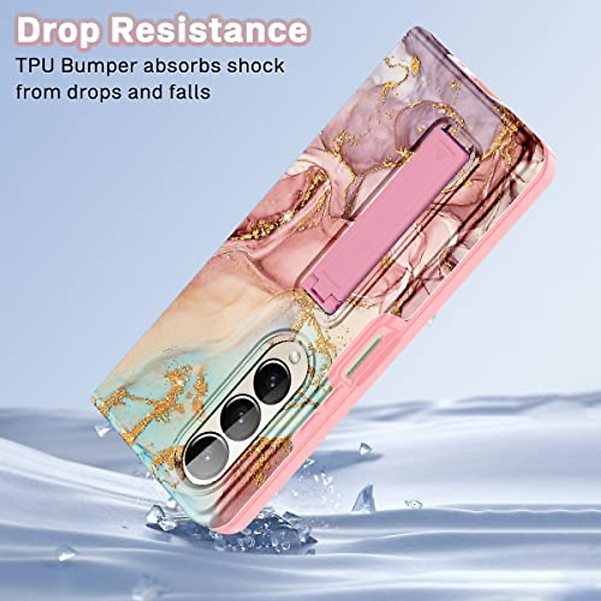 Btscase for Samsung Galaxy Z Fold 4 Case, Built-in Screen Protector with Adjustable Magnetic Kickstand, Full Body Dual Layer Rugged Shockproof Protective Cover for Galaxy Z Fold 4 5G, Rose Gold