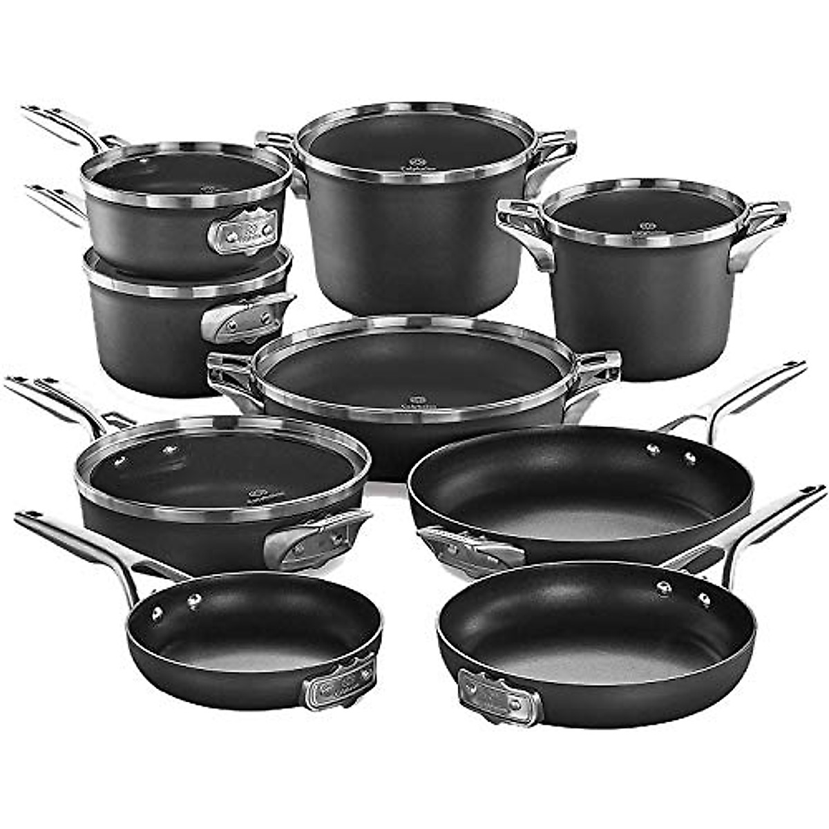Calphalon 15-Piece Pots and Pans Set, Stackable Nonstick Kitchen Cookware with Stay-Cool Stainless Steel Handles, Black