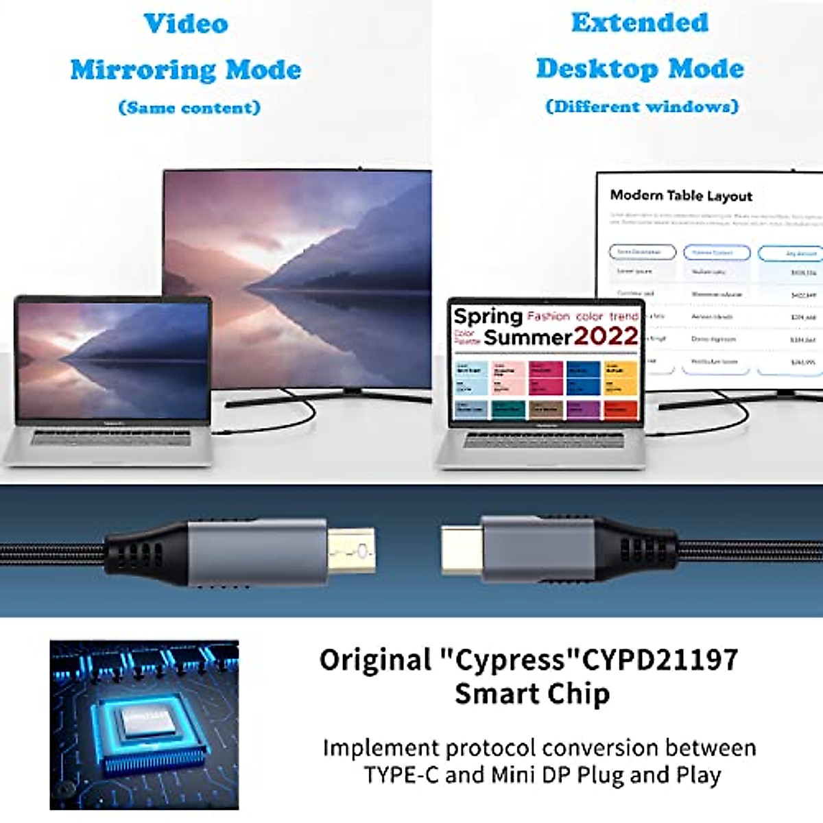 USB C to Mini DisplayPort DP Cable,Knaive Type C Unidirectional to Mini DP 4K@60Hz Compatible with MacBook Pro/Air/iMac/Mac Mini/Surface to Mini DP Monitor(6ft)