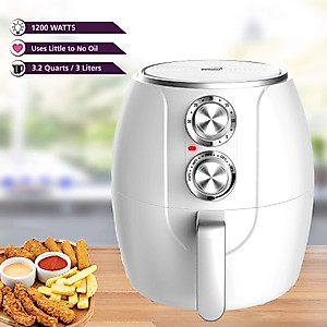 Brentwood 3.2-Quart Small Electric Air Fryer, Timer & Temp. Control (white, silver), Normal, AF-300W