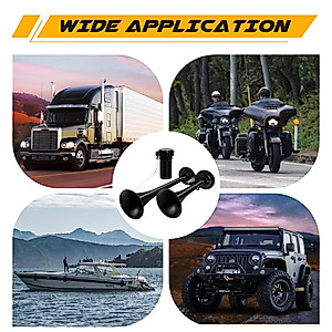 12V Air Horn Kit, Super Loud Train Horn for Truck, Air Horn Dual Truck Horn with Compressor for 12V Vehicles Trucks Pickup Trains Cars Boats (Dual black)