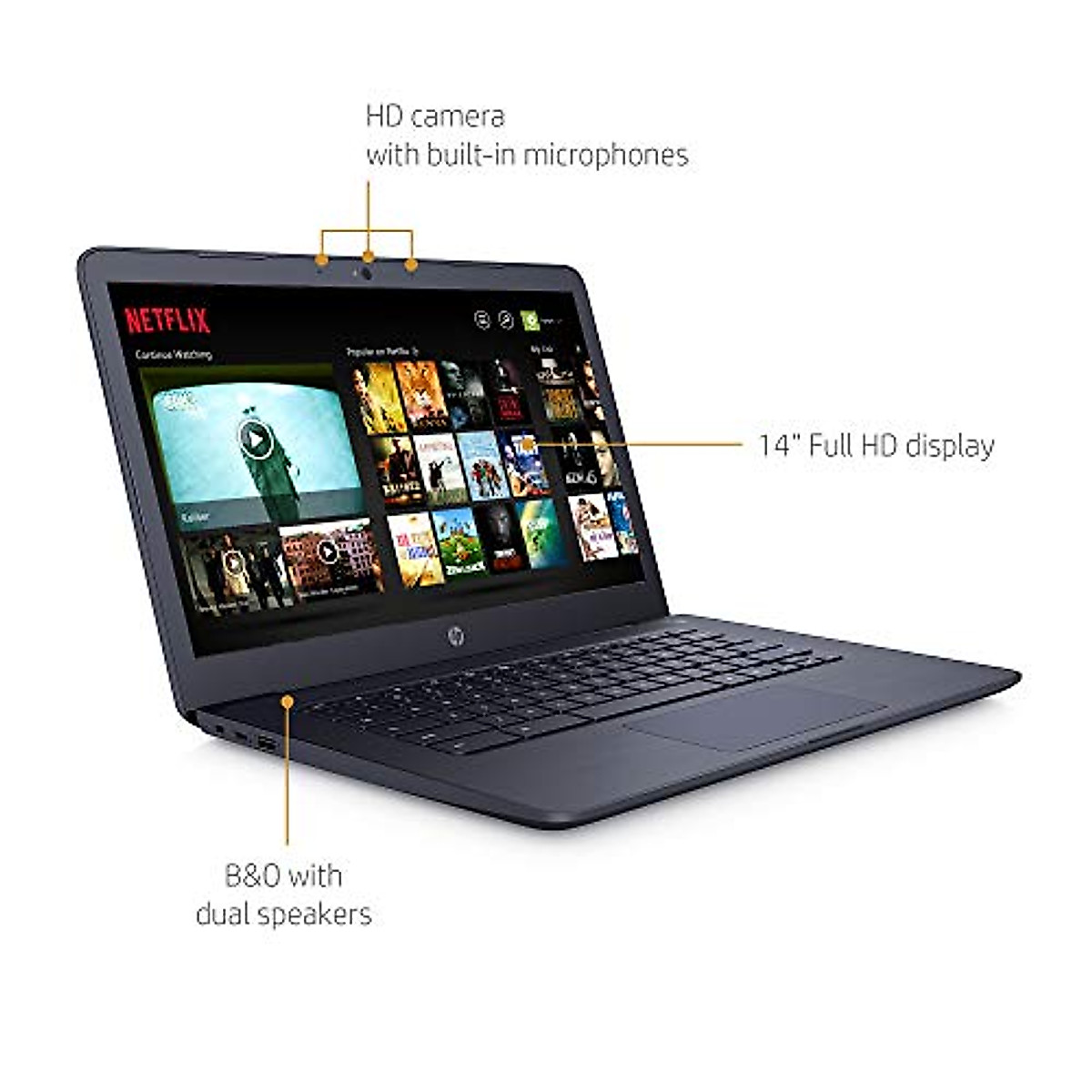 HP Chromebook 14-db0043wm - AMD A4-9120C, AMD Radeon R4 Graphics, 4 GB SDRM, 32GB eMMC, Audio by B&O, Full HD Display, Ink Blue (Renewed)