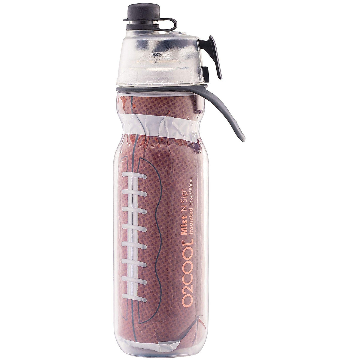 O2COOL Mist 'N Sip Misting Water Bottle No Leak Pull Top Spout Sports Water Bottle 20 oz (Football)