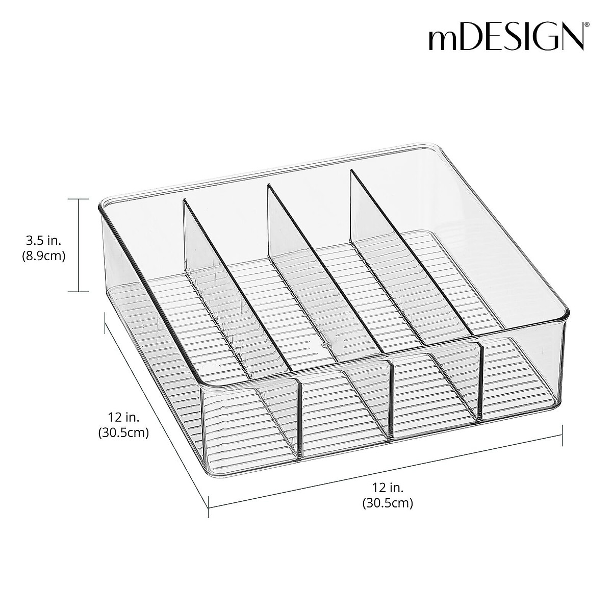 mDesign Plastic Stackable Tea Bag Storage Organizer Bin with 4 Divided Compartments - Holder for Kitchen Cabinet, Pantry, Countertop - Holds Sugar Packets, Coffee Pods, Ligne Collection, 2 Pack- Clear