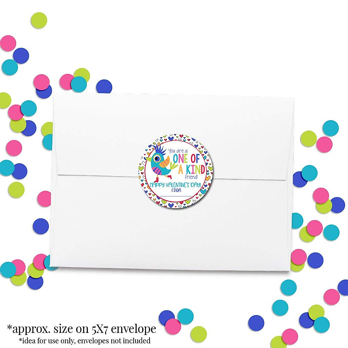 One of A Kind Cute Bird Themed Valentine Party Favor Sticker Labels for Kids, 40 2" Party Circle Stickers by AmandaCreation, Great for Classroom Valentines, Envelope Seals, Gifts & Treats