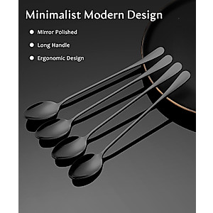 Lovingly Yours 7.5-Inch Long Handle Ice Tea Spoons, Ice Cream Spoons, Black Coffee Spoons, Long Spoons for Stirring, Stainless Steel Spoons for Dessert, Sundae, Shakes