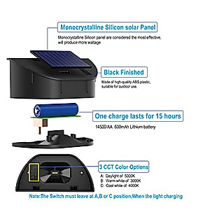 ILLSTAR Solar Step Lights Outdoor Waterproof, Solar Deck Lights,3 CCT Color 3000K/4000K/5000K Options Fence Lights,for Yard Garden Deck Fence Stair（6-Pack）